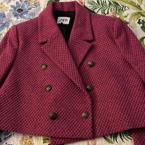 Zara | Jackets & Coats | Zara Pink Textured Tweed Cropped Jacket Blazer ...